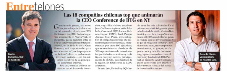 Las 18 compañías chilenas top que animarán la CEO Conference de BTG en ...